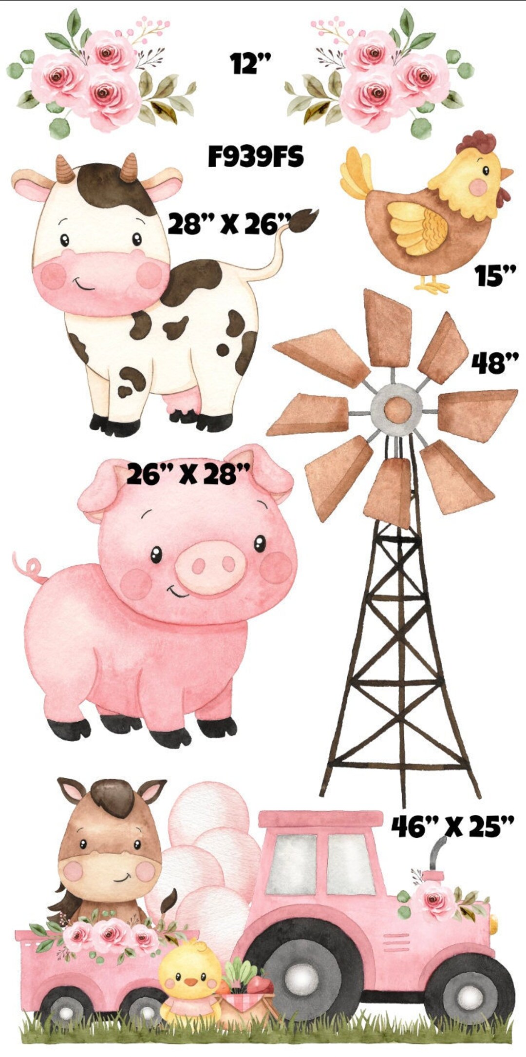 Cute Pink Barn Yard Animals Flair Yard Cards (F939FS) - Etsy
