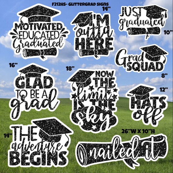 Graduation Signs Black Glitter Sequin & White Half Sheet Yard | Etsy