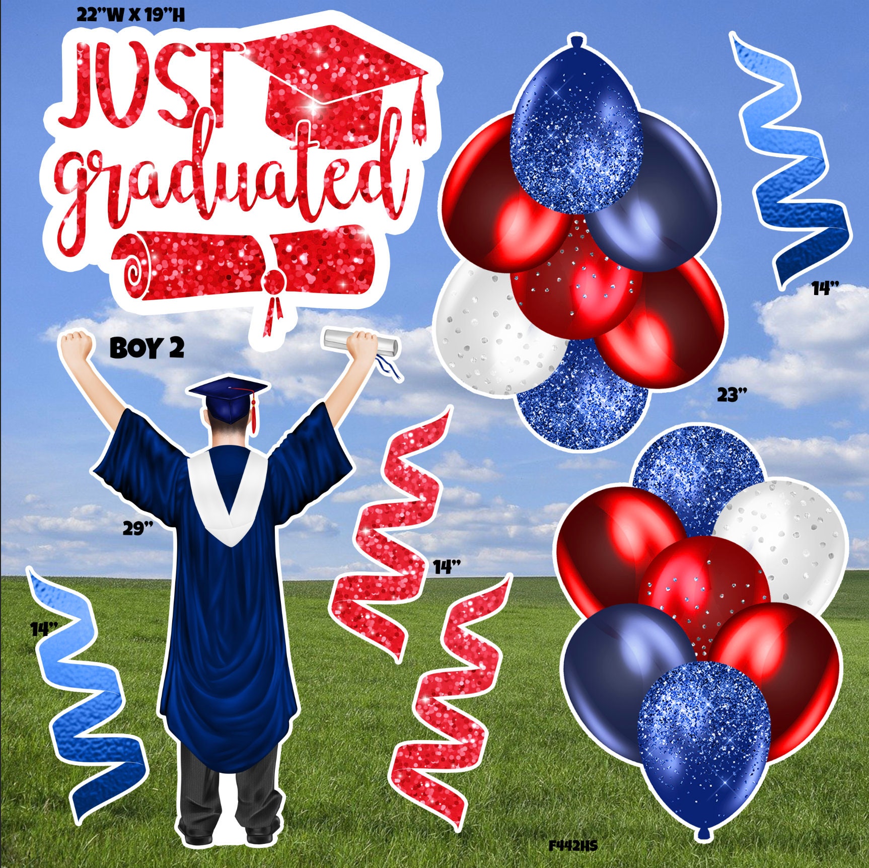 Graduation Flair W/ Graduate Half Sheet Red Blue & White Yard Cards - Etsy