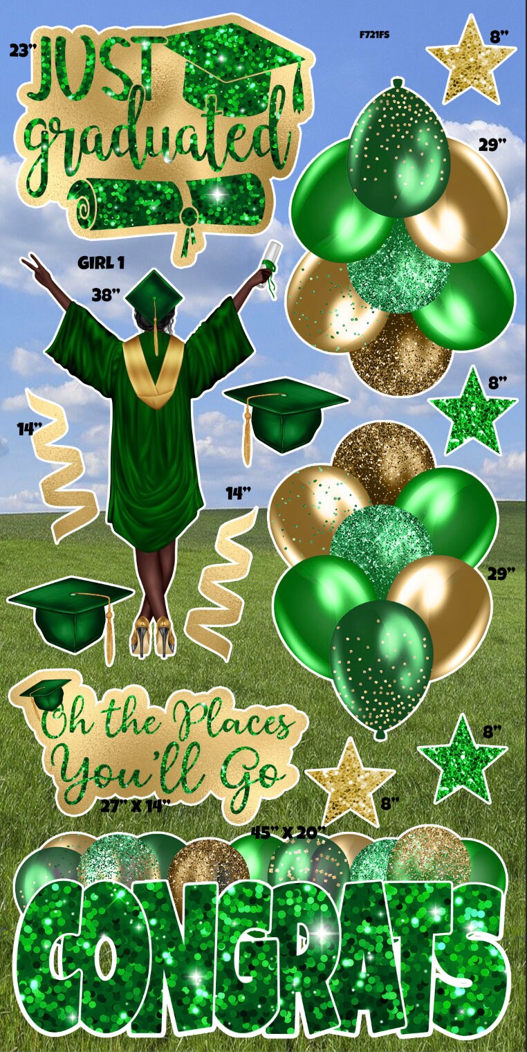 Graduation Green & Gold CONGRATS Flair Girl or Boy Yard Cards - Etsy