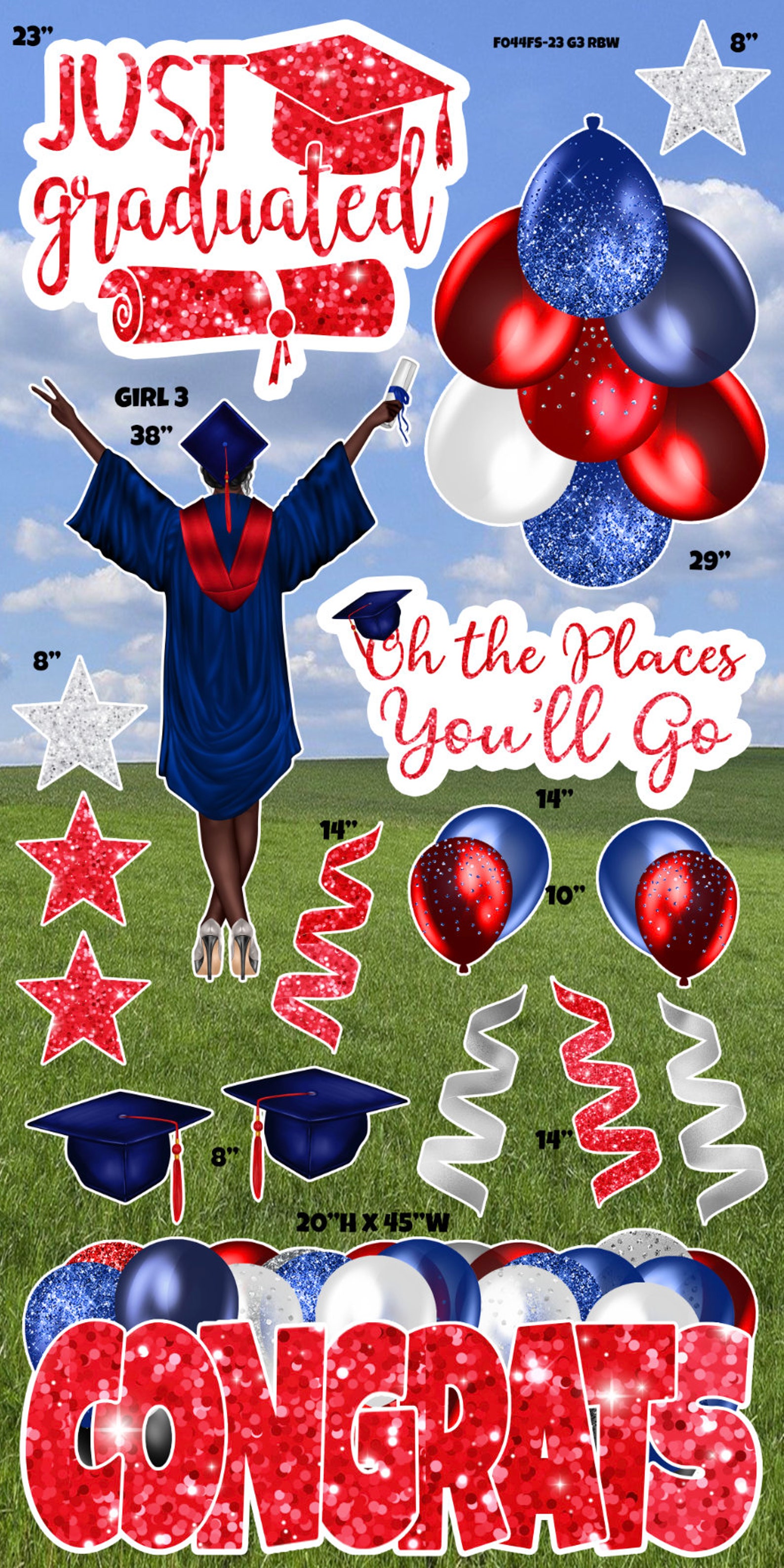 Graduation Red Blue & White CONGRATS Graduate Flair Yard | Etsy