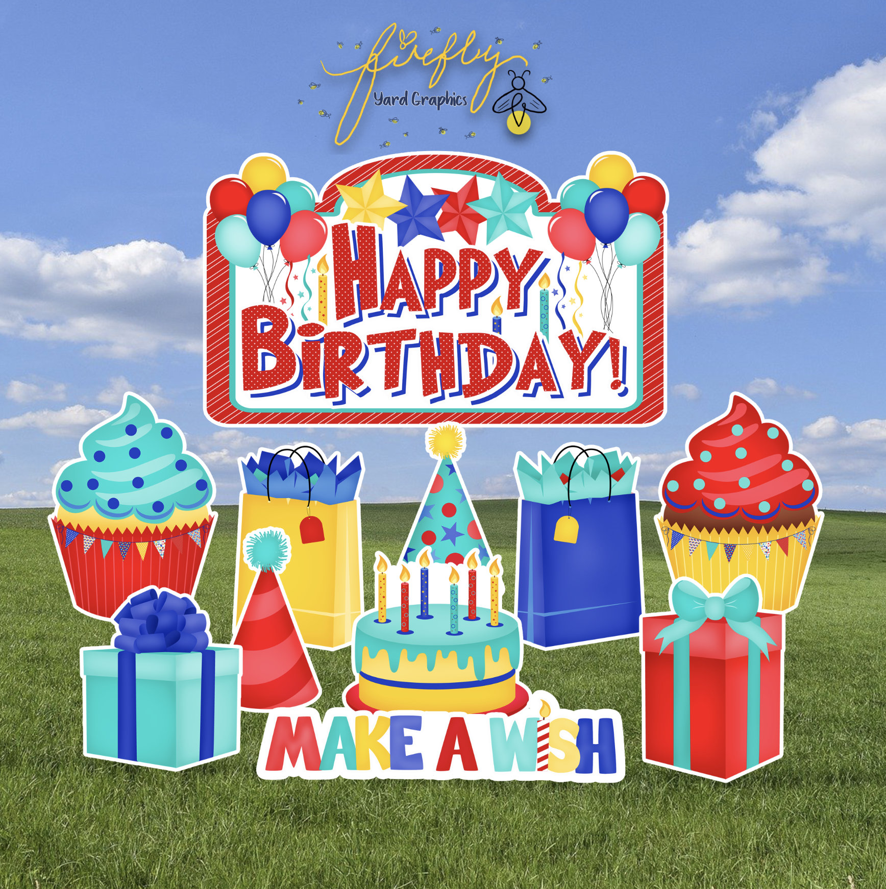 Happy Birthday Red Blue Yellow Sign & Flair Red Blue Yellow | Etsy