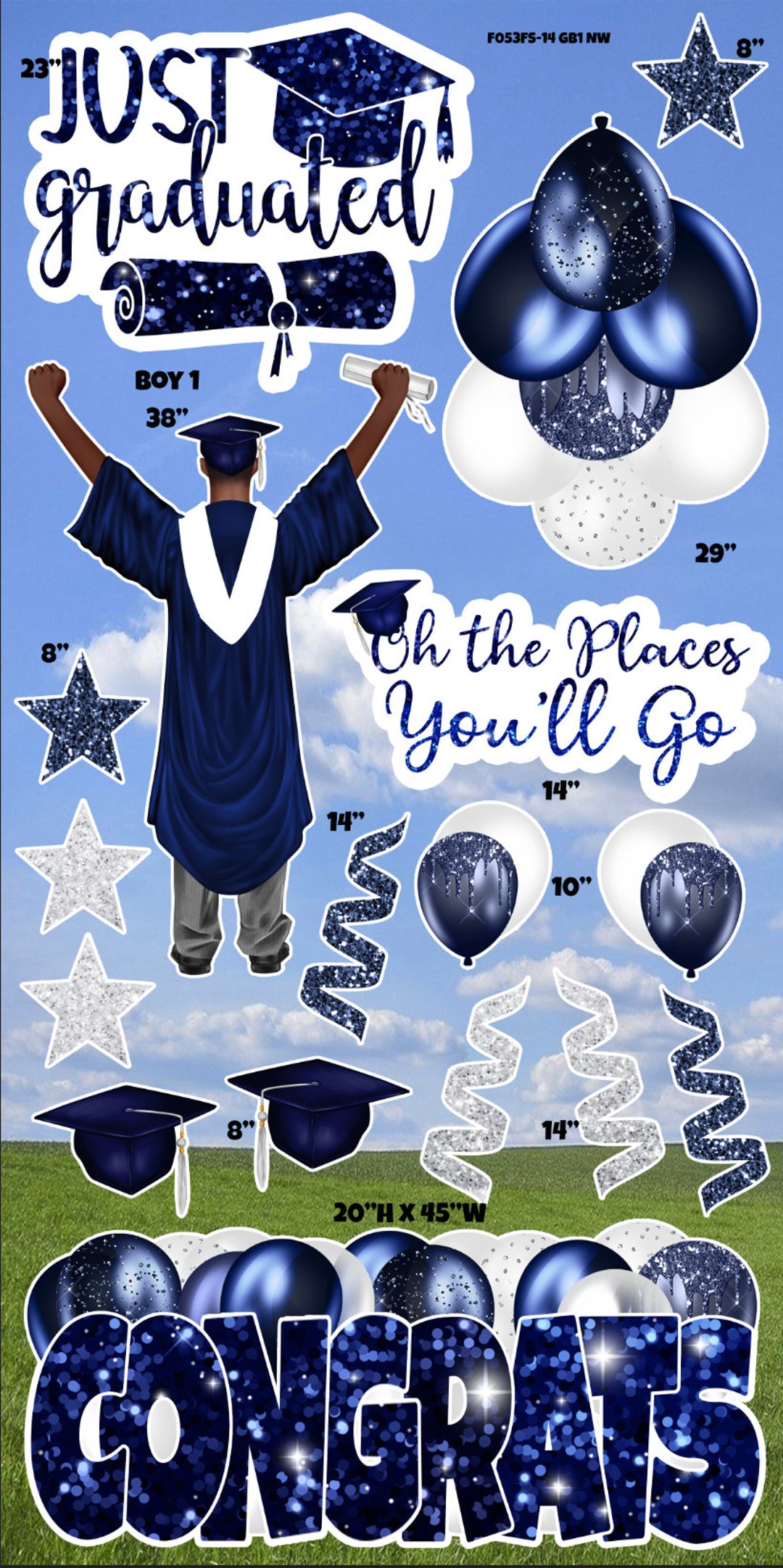Graduation Flair With Graduate Girl or Boy Navy & White Flair Yard ...