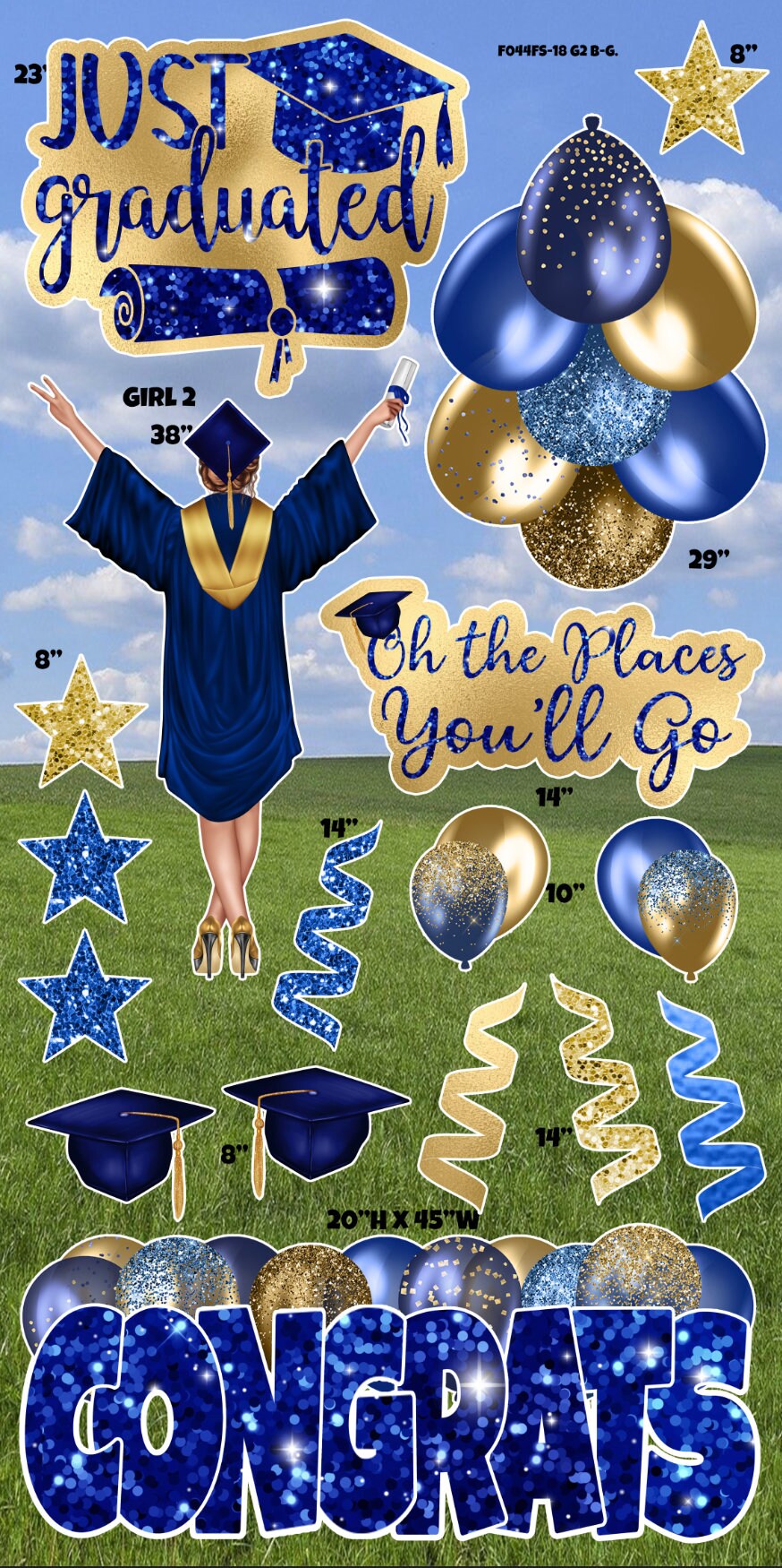 Graduation Blue & Gold CONGRATS Flair Girl or Boy Yard Cards | Etsy