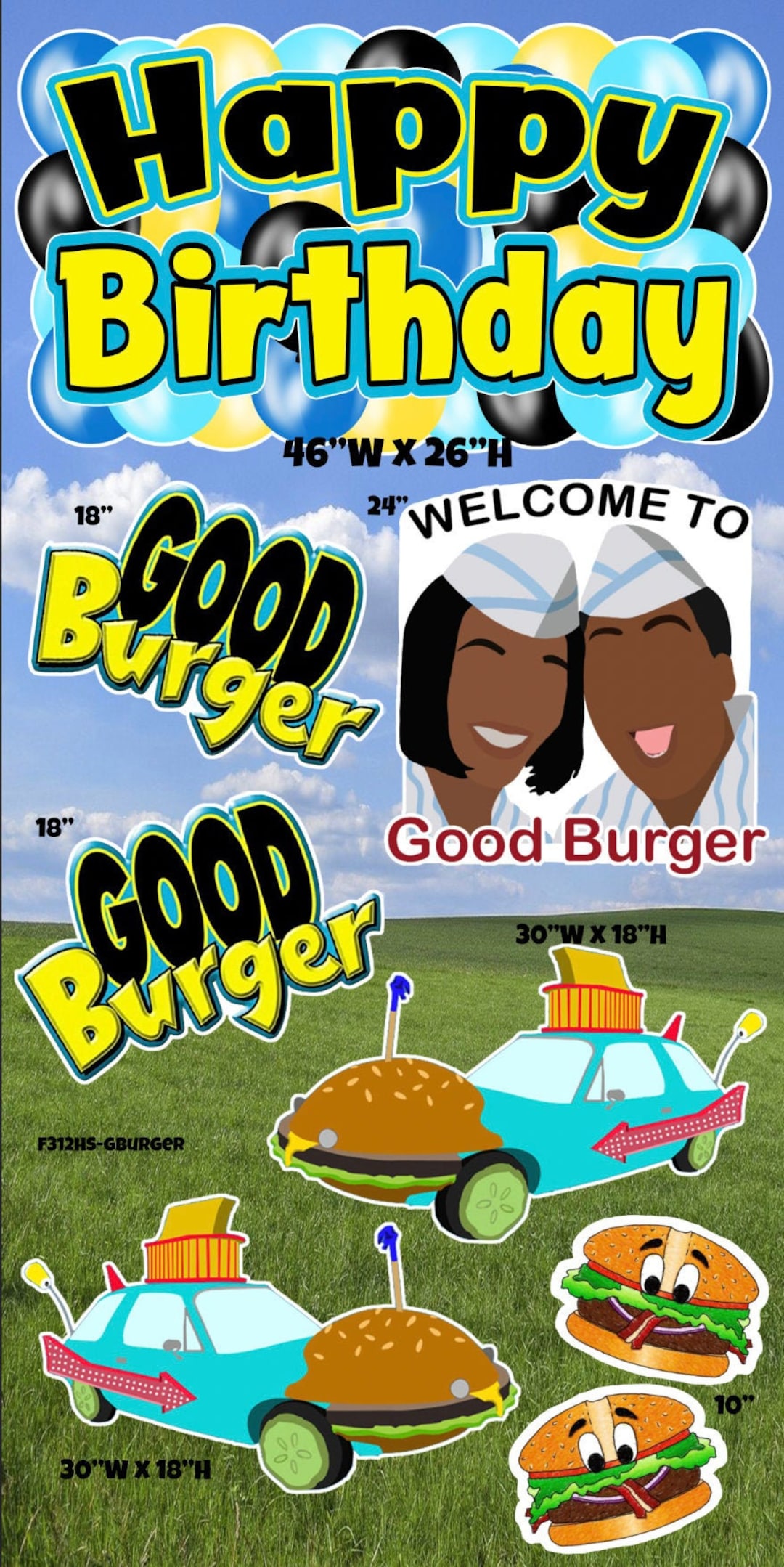 Happy Birthday Sign & Burger Theme Flair Yard Cards (F312FS) - Etsy