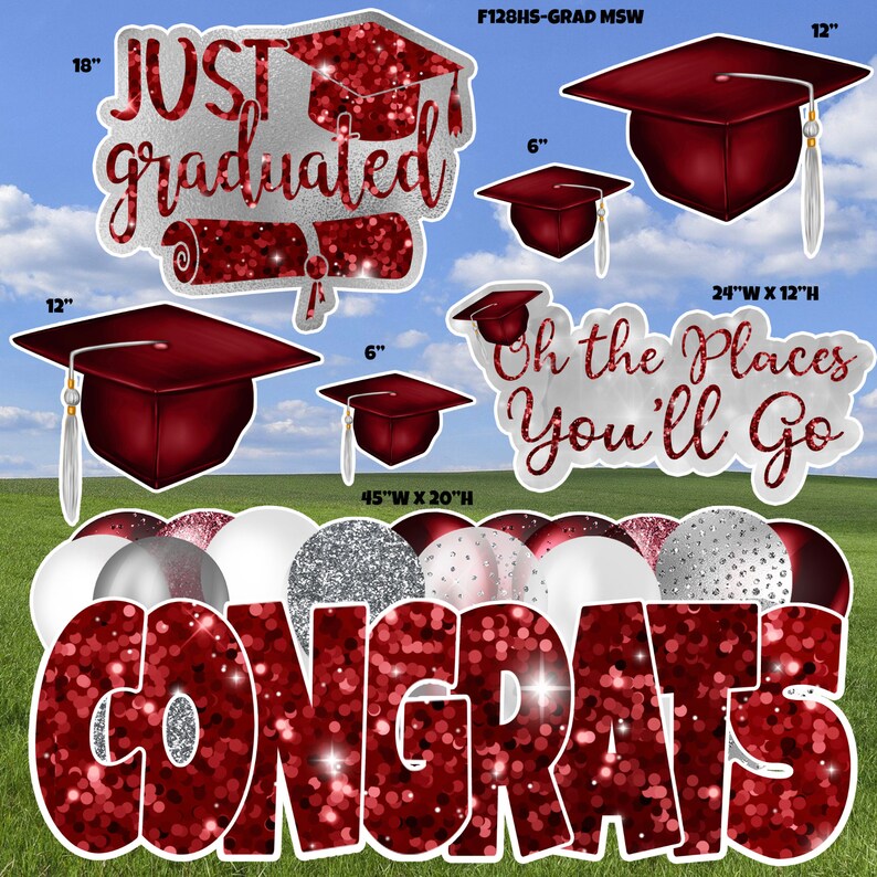 Multiple Color Choices Graduation Sign & Cap Sets Half Sheet | Etsy