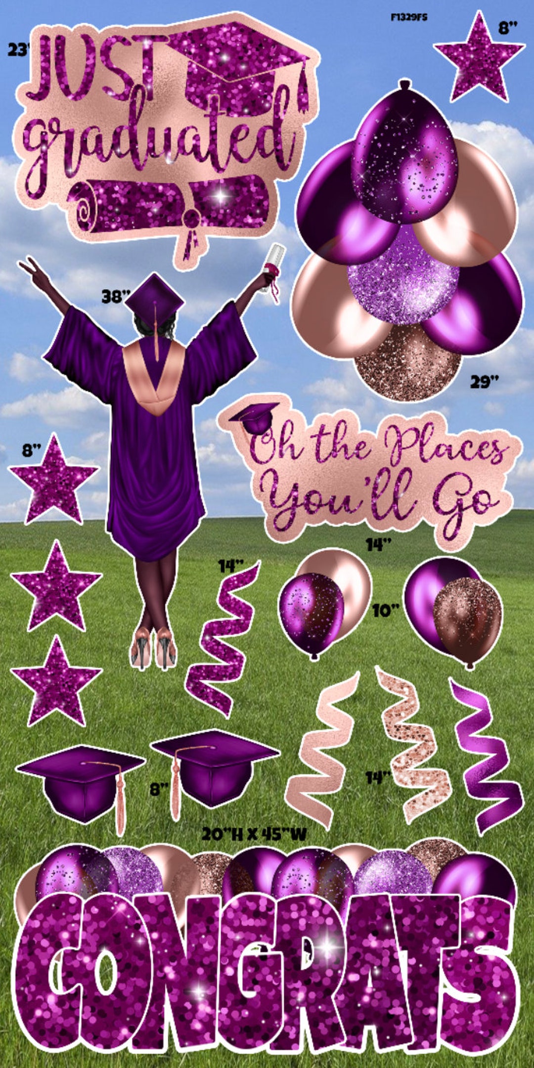 Graduation Purple & Rose Gold CONGRATS Flair Yard Cards - Etsy