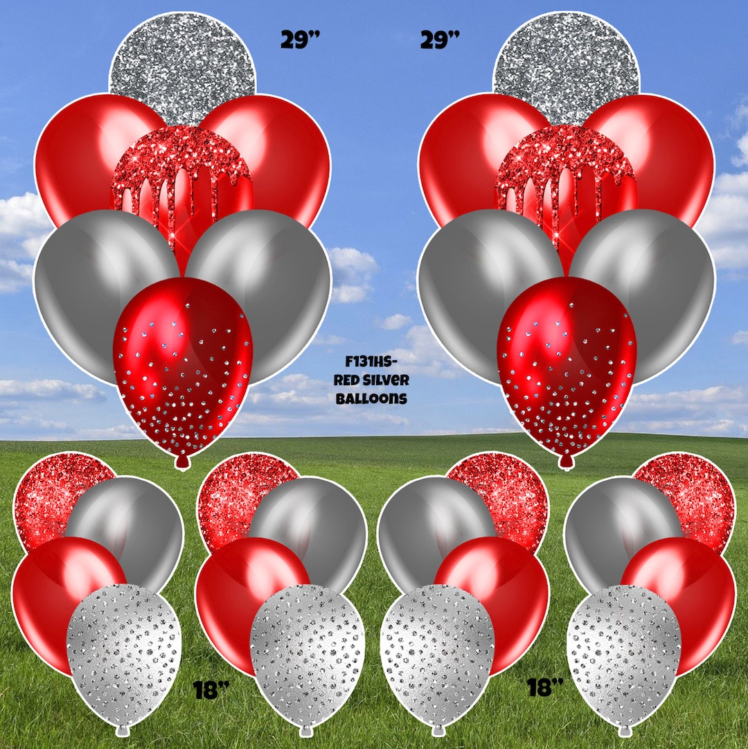 Red & Silver Glitter Balloons Yard Cards (F131HS) - Etsy