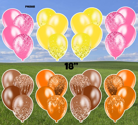 18 Yellow Brown Pink & Orange Balloons Yard Cards | Etsy