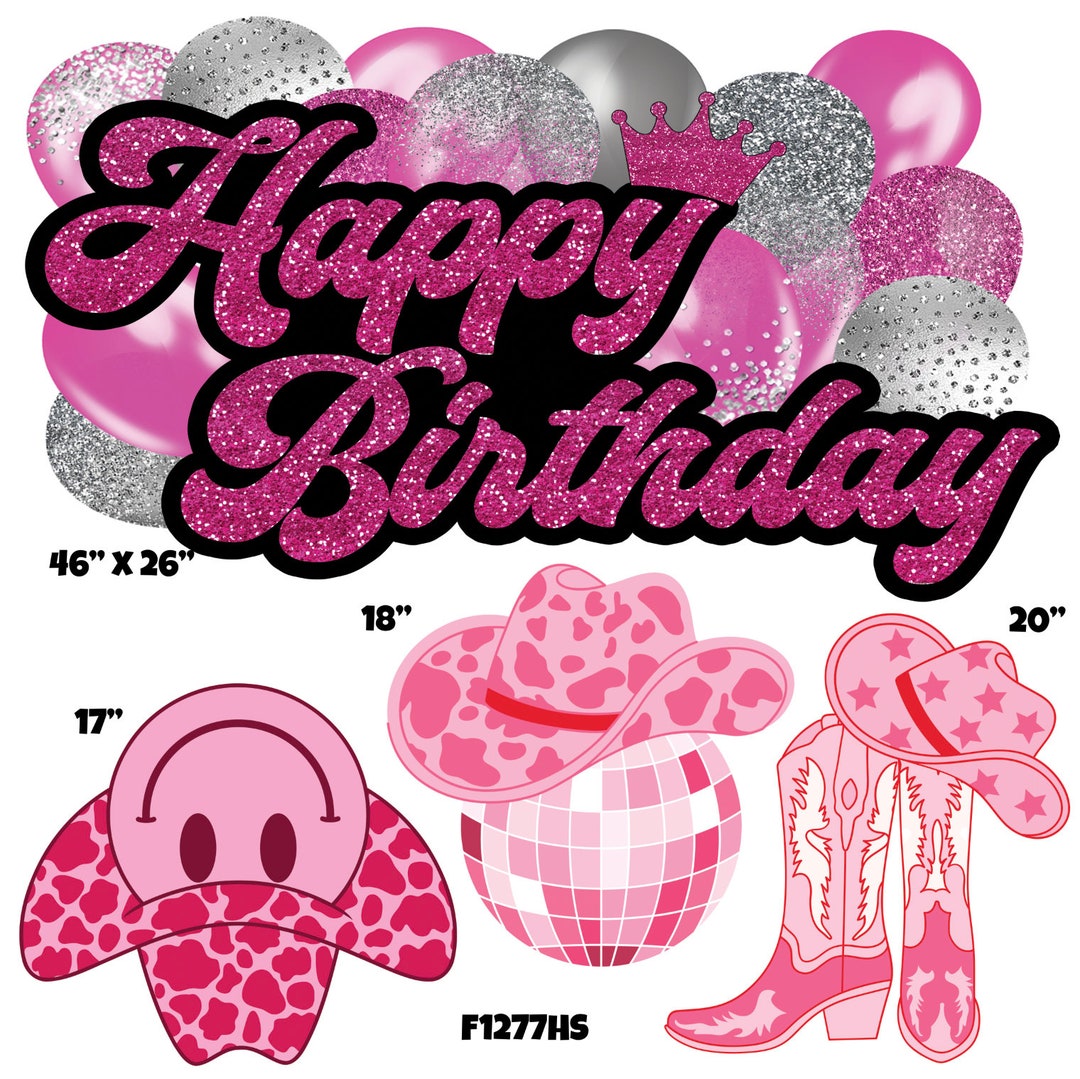 Happy Birthday Cowgirl Disco Pink Yard Cards (1277HS) - Etsy