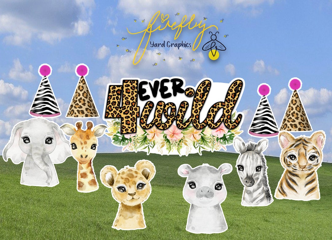 4 Ever Wild Safari Animal Theme Birthday Yard Cards F887FS - Etsy