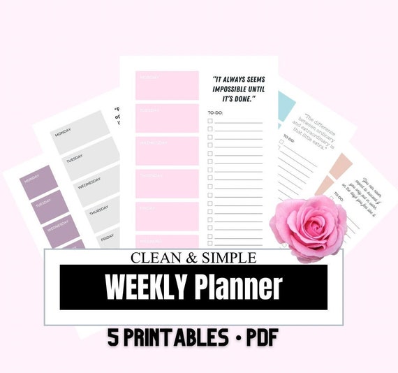 5 Weekly Planner Printables With Inspirational Quotes Work - Etsy Australia