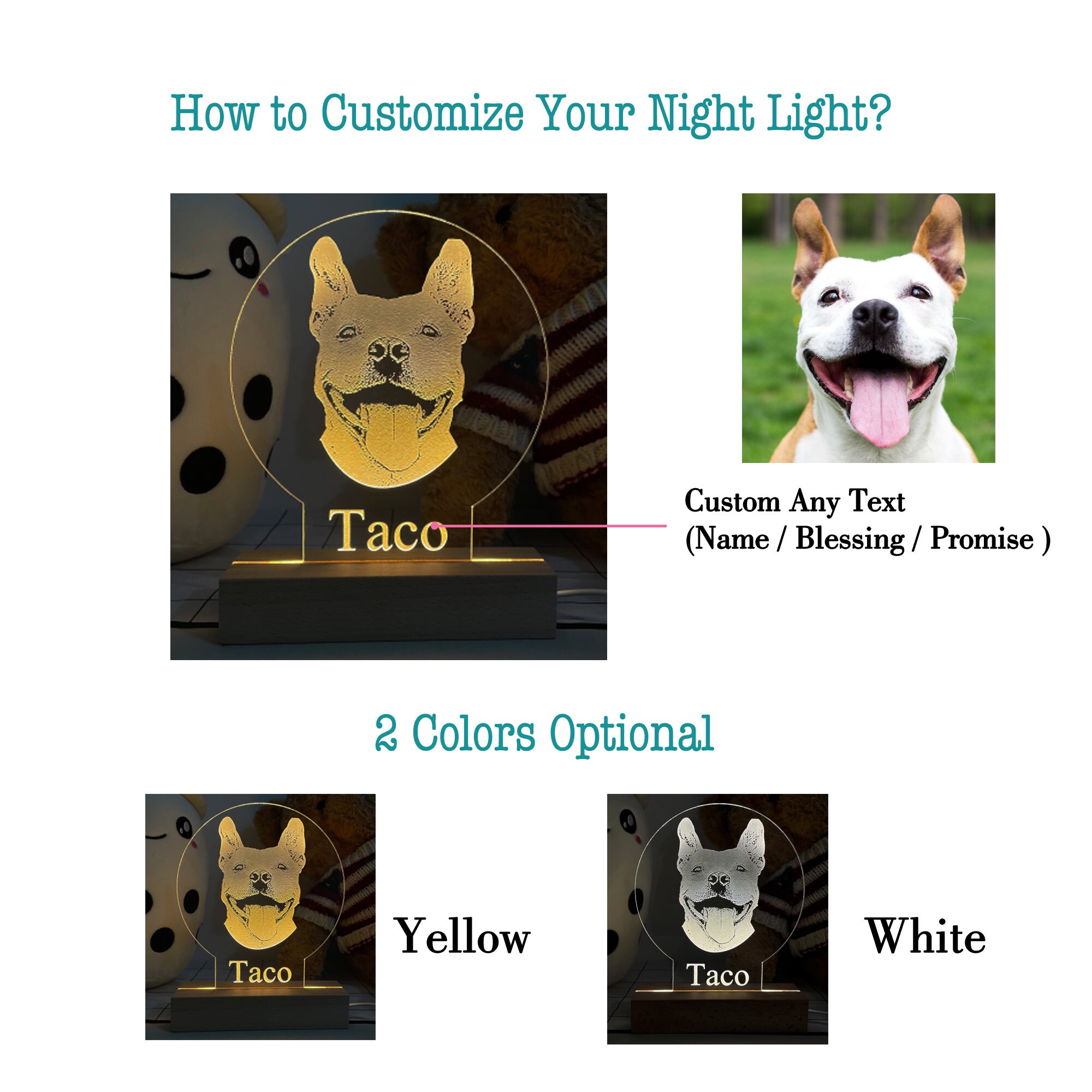 Personalized Pet Photo 3D Lamp, Pet Portrait Custom, Custom Dog Photo ...