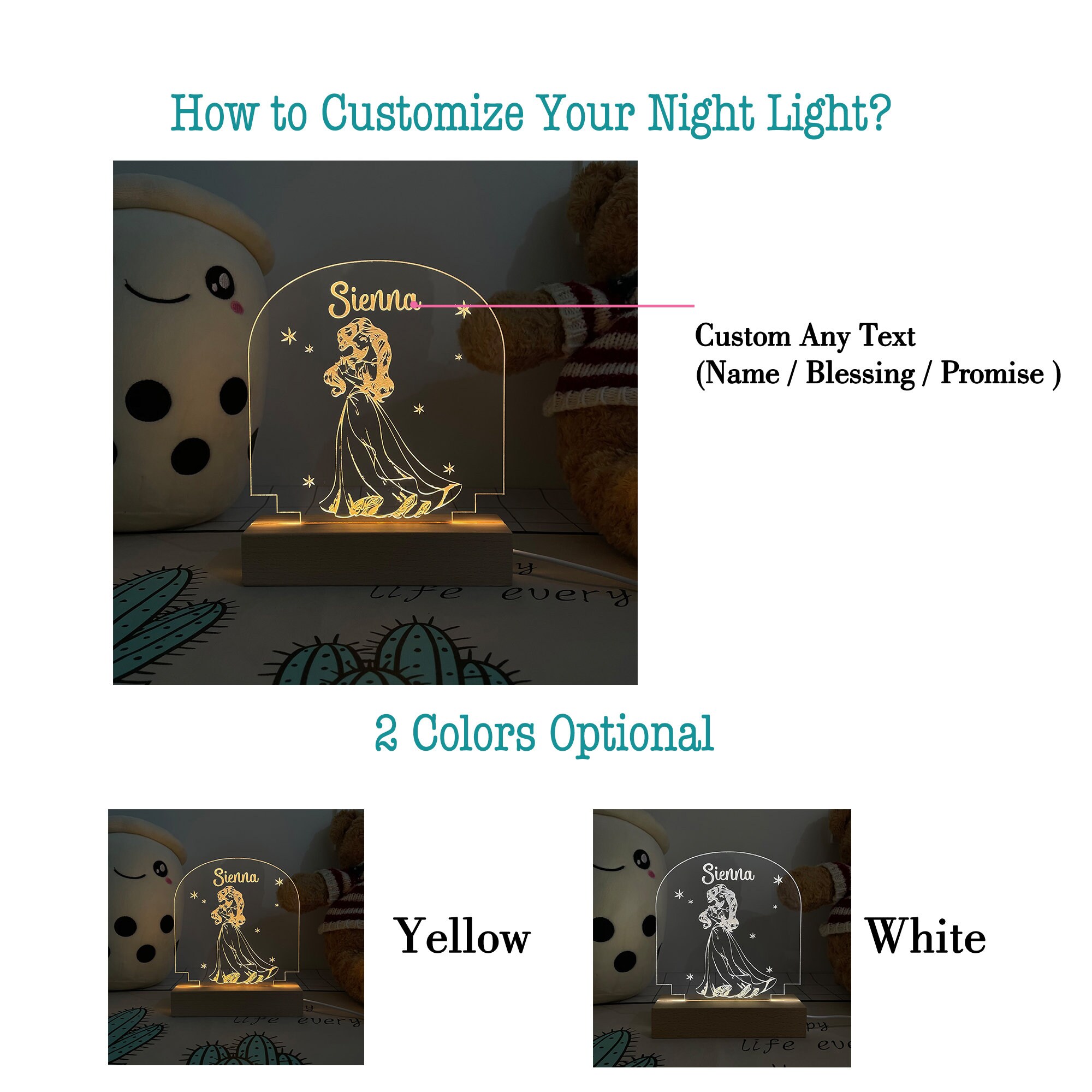 Personalized Princess Fairy Night Light Table Lamp for Kids | Etsy