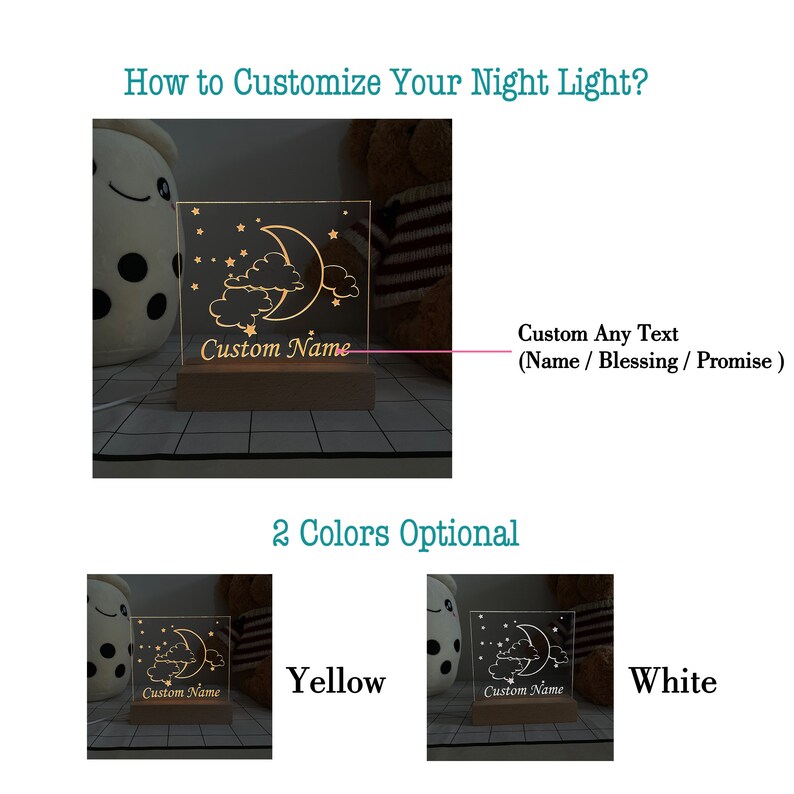 Custom Name Night Light Moon Star Personalized Bedroom Decor - Etsy