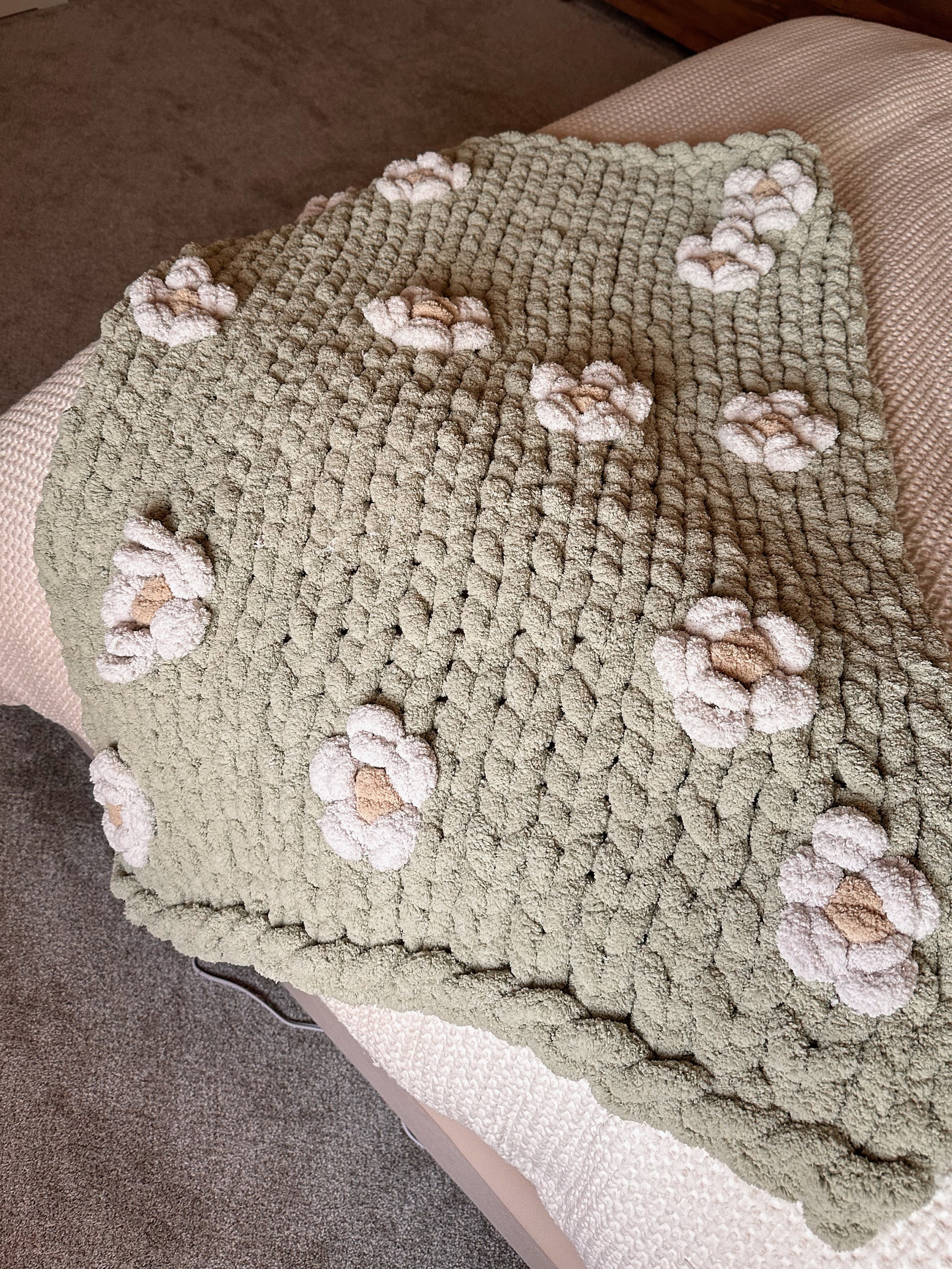 Floral Chunky Knit Blanket - Etsy