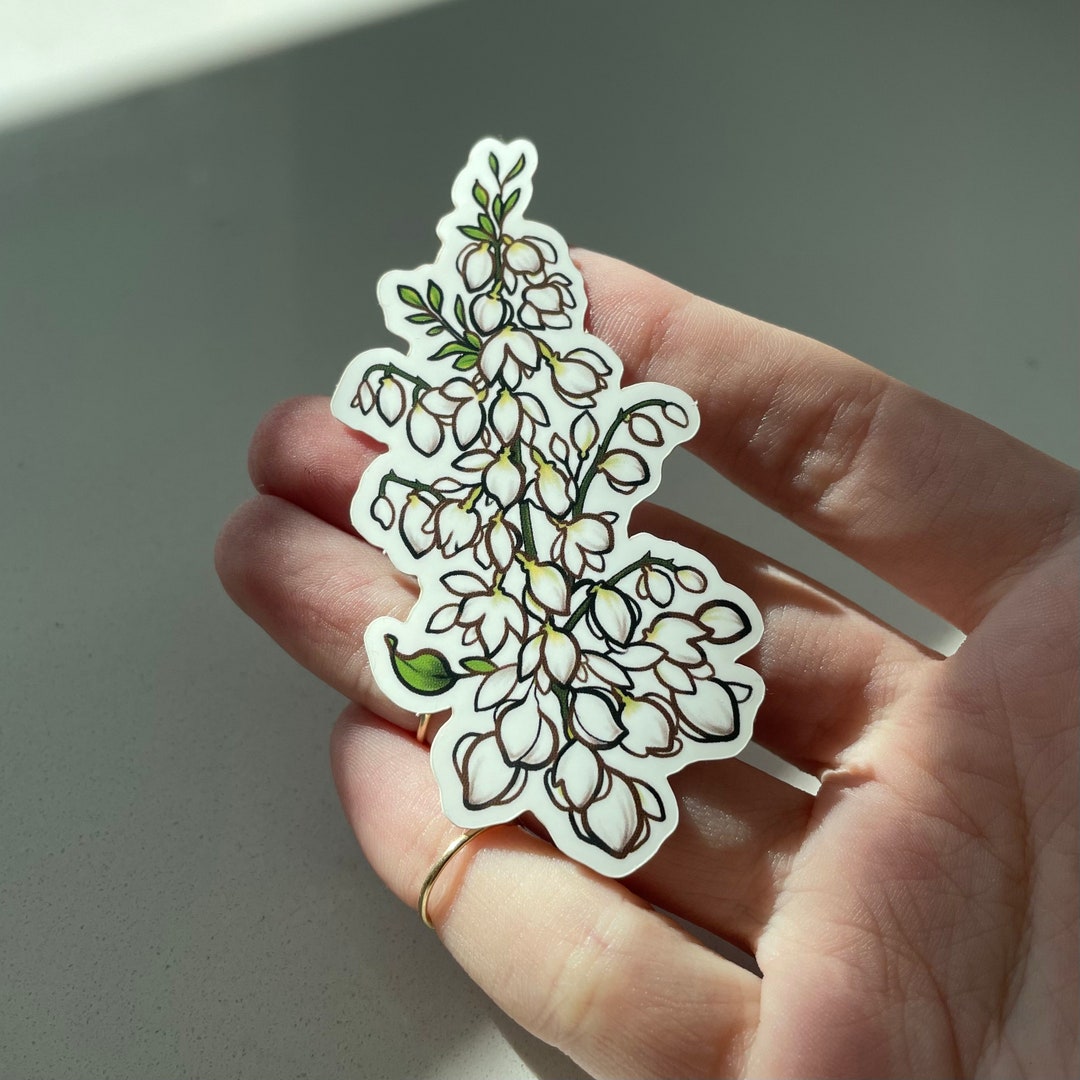 Yucca Desert Flower Waterproof Sticker, Succulents, White Flowers, New ...