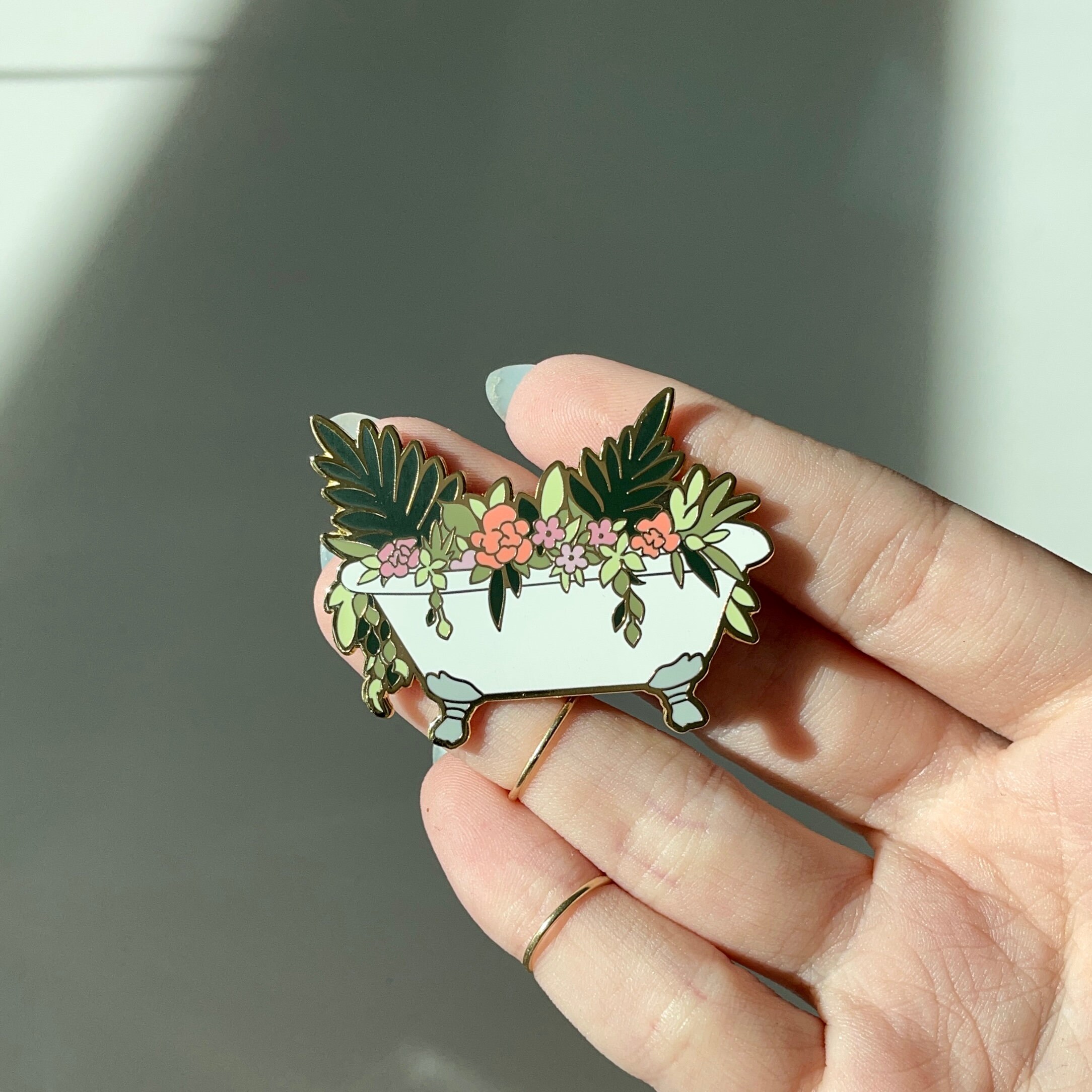 Bathtub Enamel Pin, Clawfoot Tub Hard Enamel Pin, Garden Themed, Floral ...