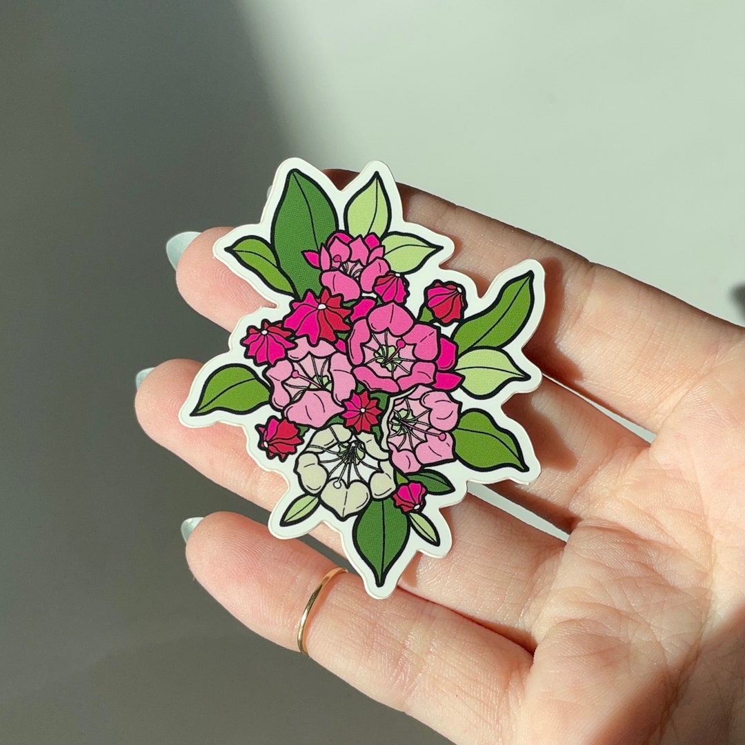 Mountain Laurel Sticker, Original Floral Art, Pink Waterproof High ...