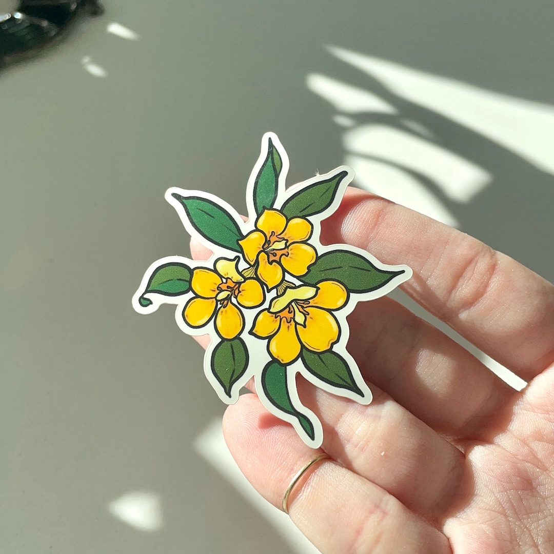 Yellow Jessamine Waterproof Sticker, Yellow Flower Trio, Small Gift ...