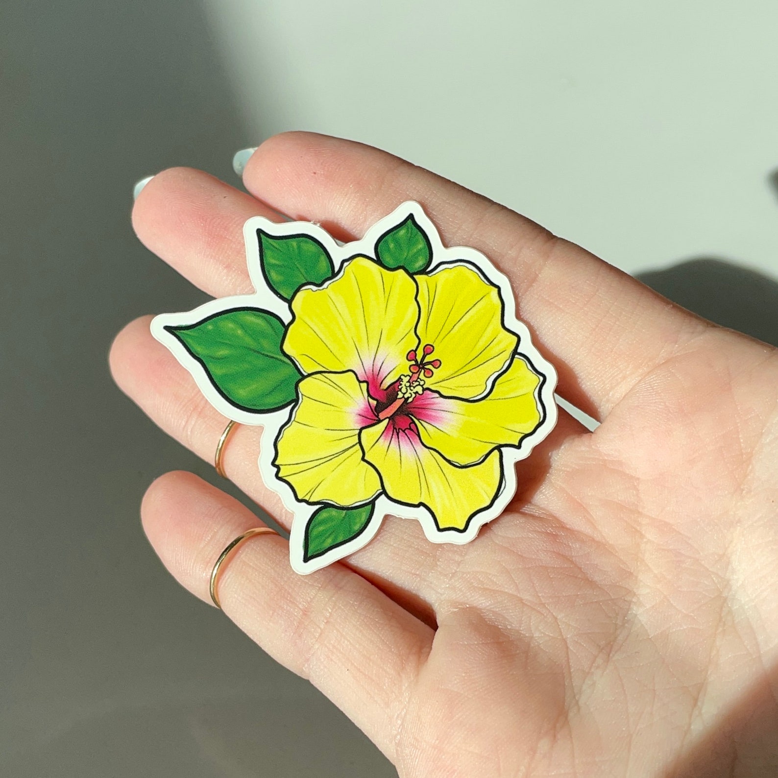 Hibiscus Sticker, Yellow Hibiscus, Waterproof Sticker, Tropical Art ...