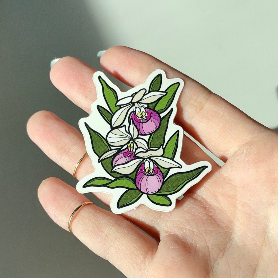 Lady Slipper Orchid Waterproof Sticker, Pink Purple Orchids, Woodland ...