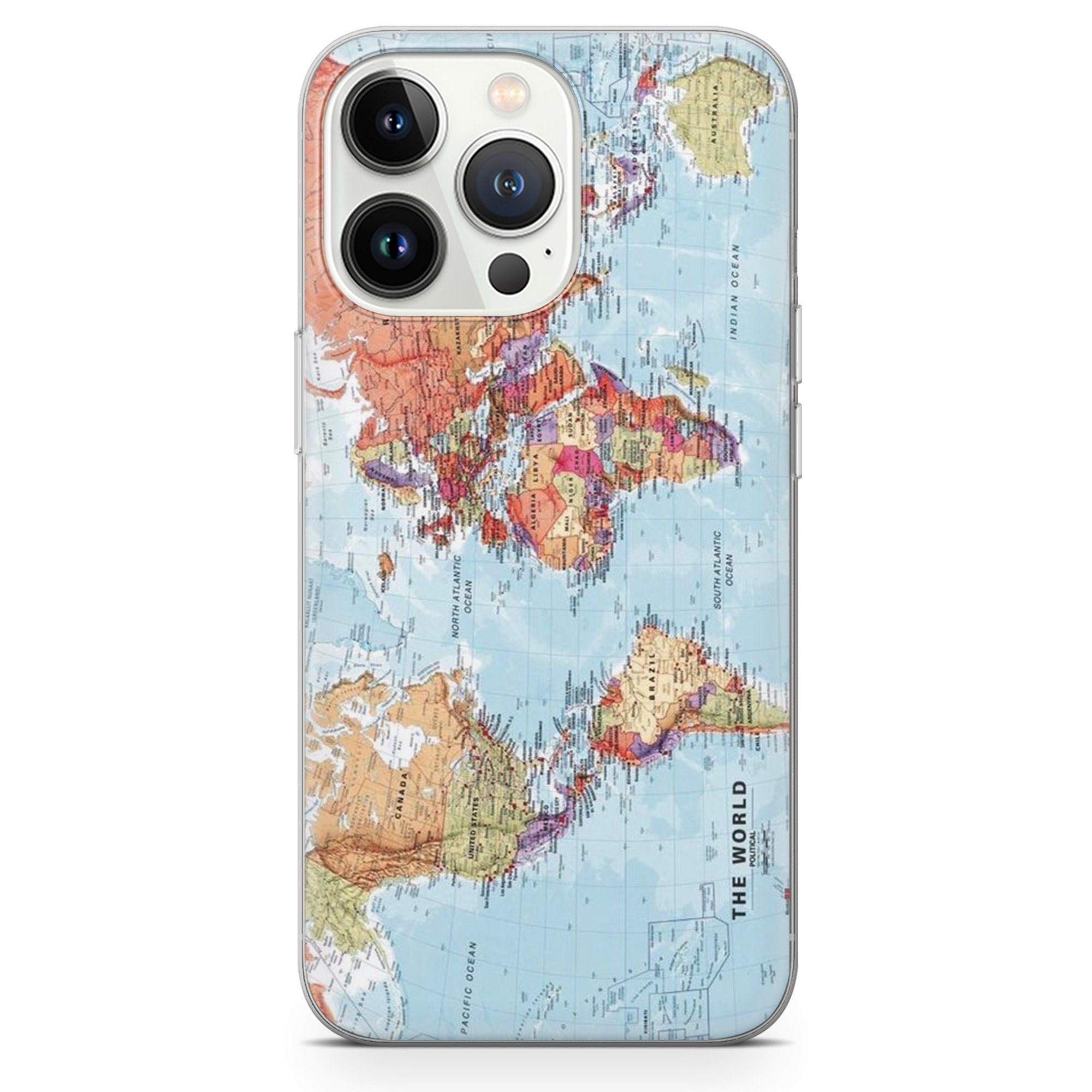 World Map Phone Case Planet Traveler Cover for iPhone 14pro, 13, 12, 11 ...