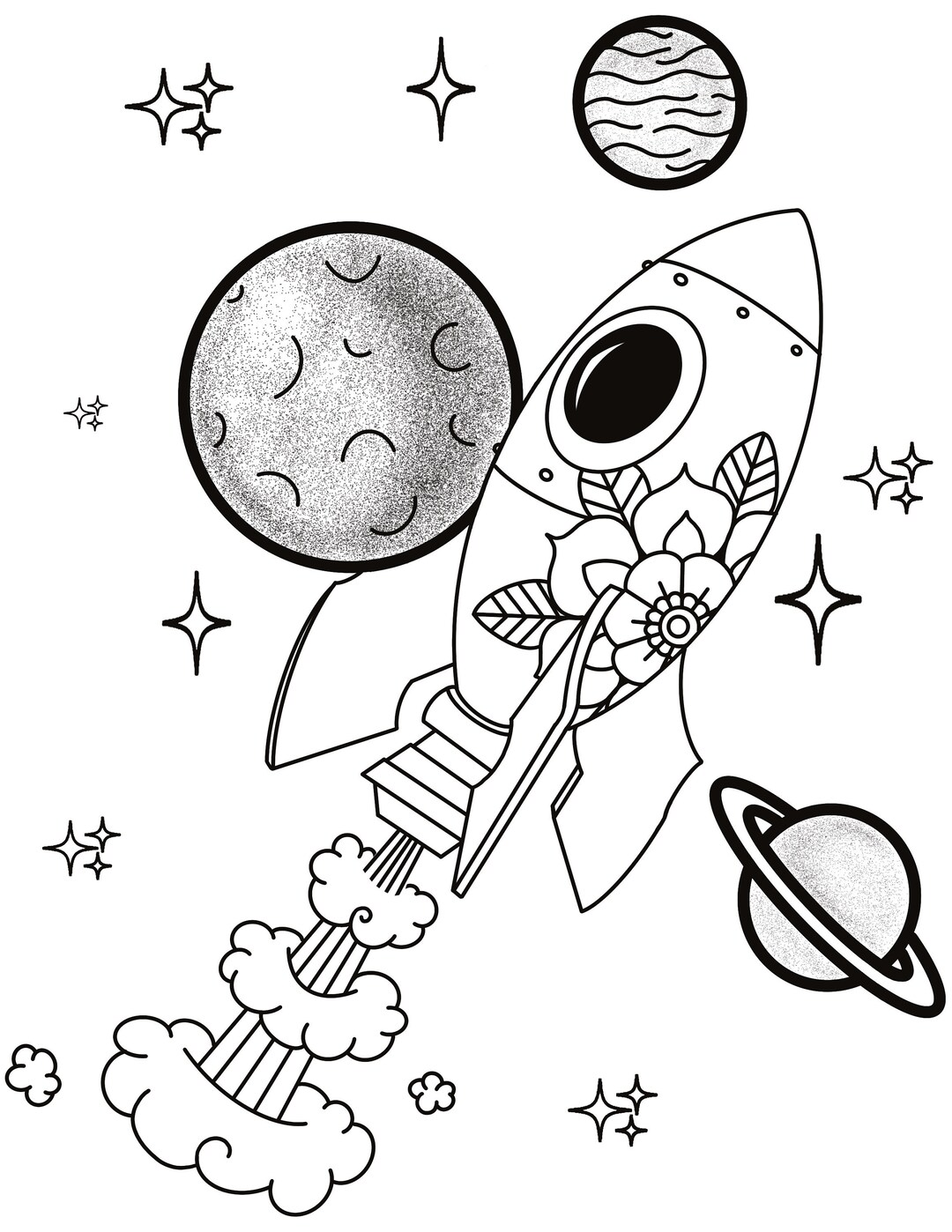 To the Moon American Traditional Rocket Ship Coloring Sheet - Etsy
