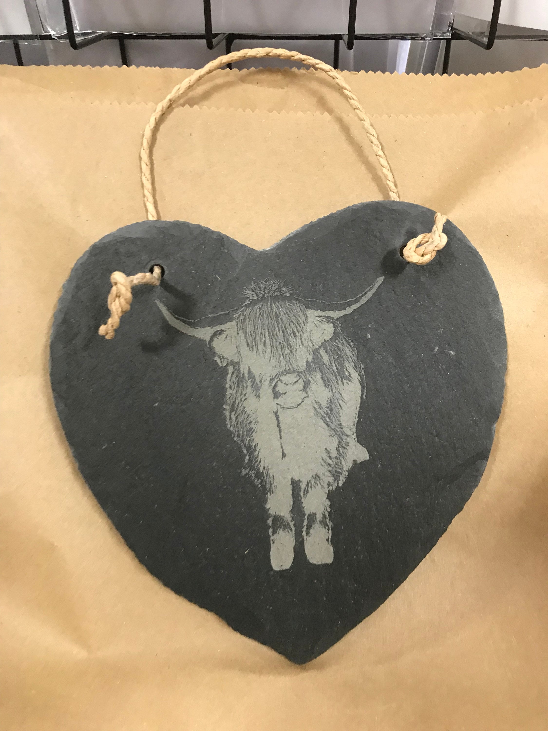 Engraved Highland Cow Black Slate Heart - Home Decor - Etsy