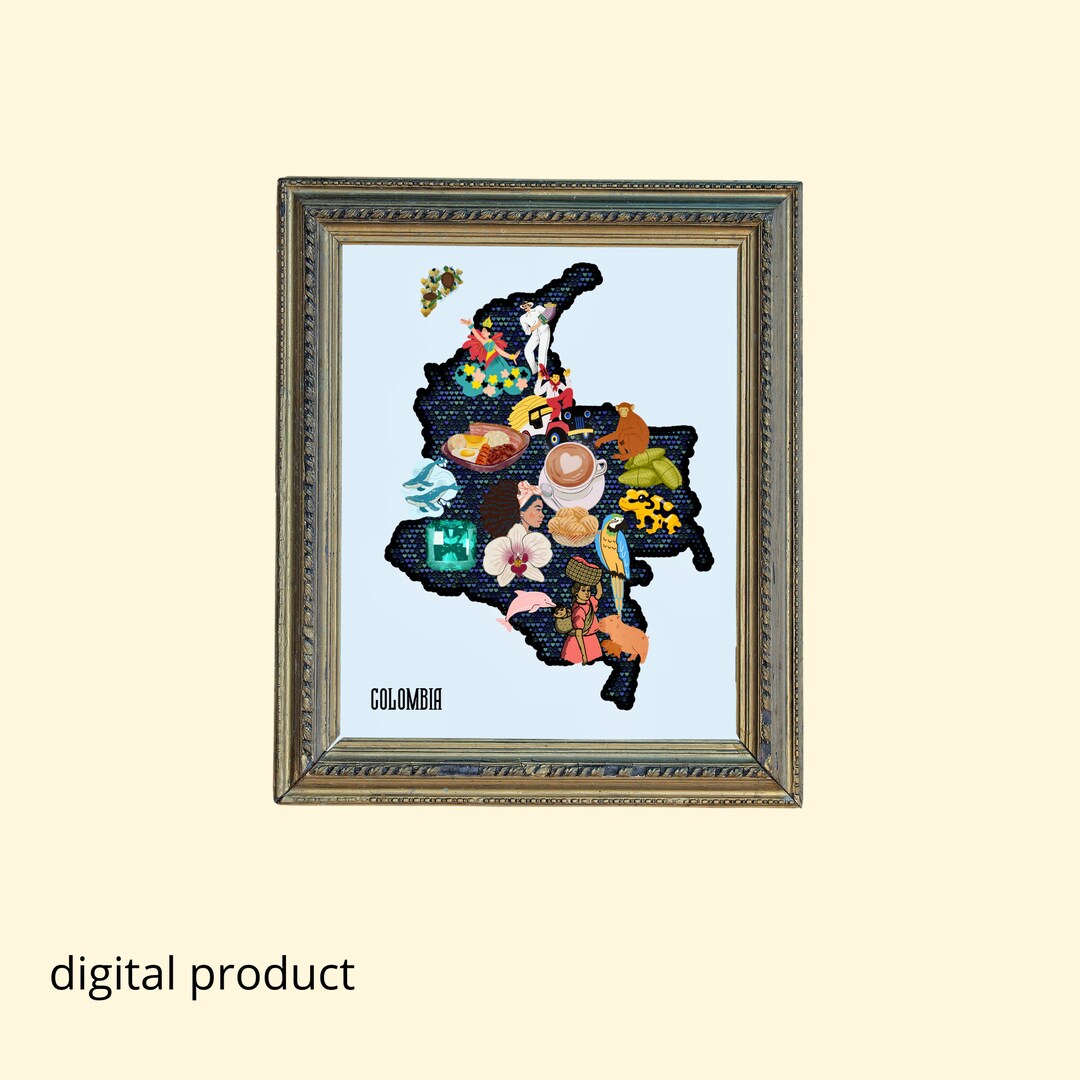 Map of Colombia Colorful Decorative Painting in Which You Can See ...
