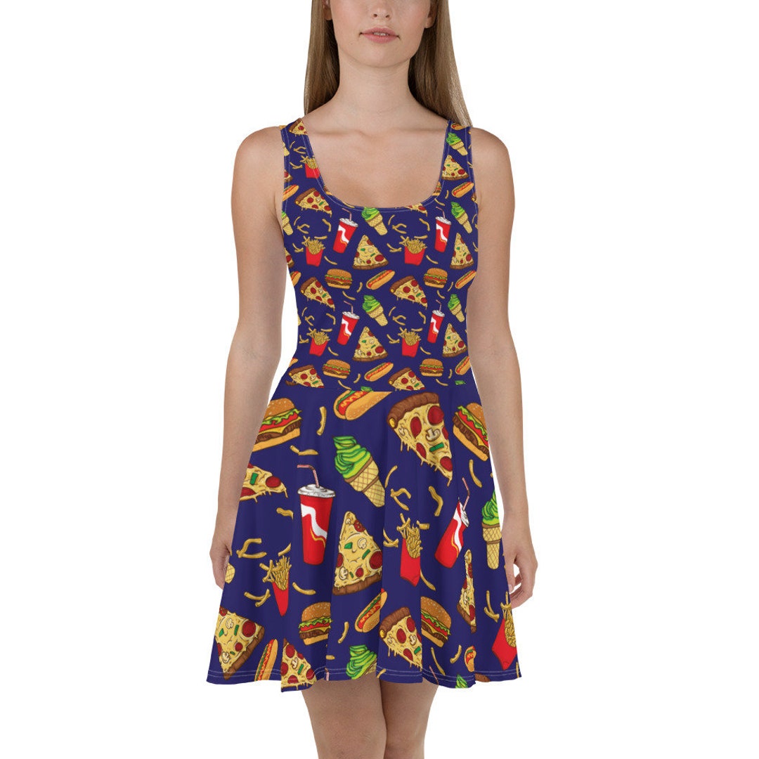 Fast Food Skater Dress Hamburger Flowy Skater Dress Women's French ...