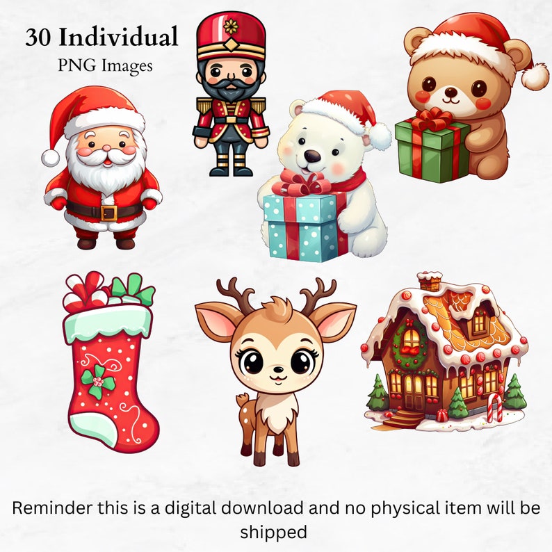 Cute Christmas Holiday Clipart Set, 30 Kawaii Christmas Clipart ...