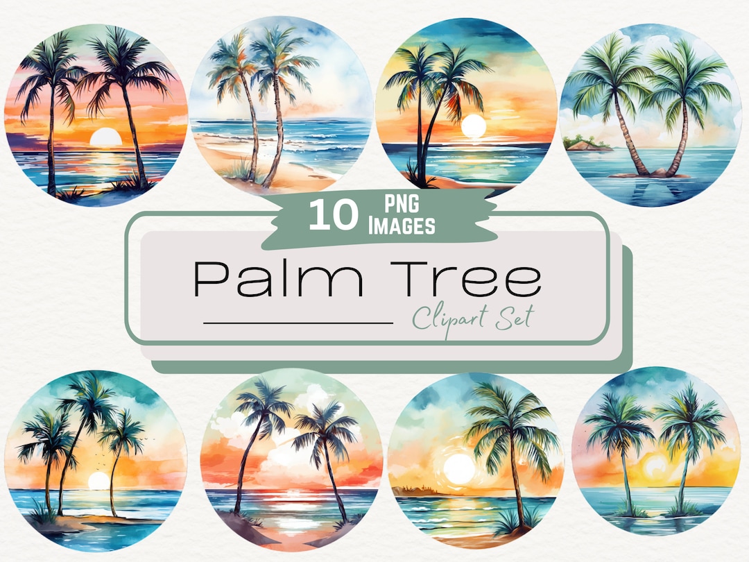 Watercolor Tropical Palm Tree Clipart Set, Summer Spring Beach Holiday ...