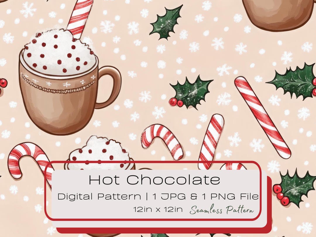 Watercolor Winter Hot Chocolate Seamless Digital Download, Cozy Festive ...