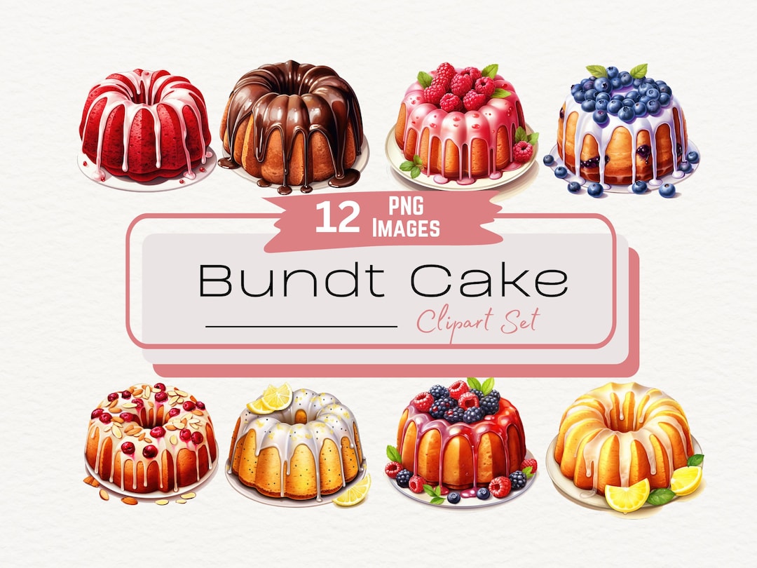 Bundt Cake Watercolor Clipart Bundle, Cute Digital Bundt Cake ...