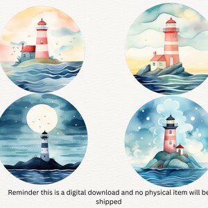Watercolor Lighthouse Clipart Set, Cute Nautical Seaside Lighthouse ...