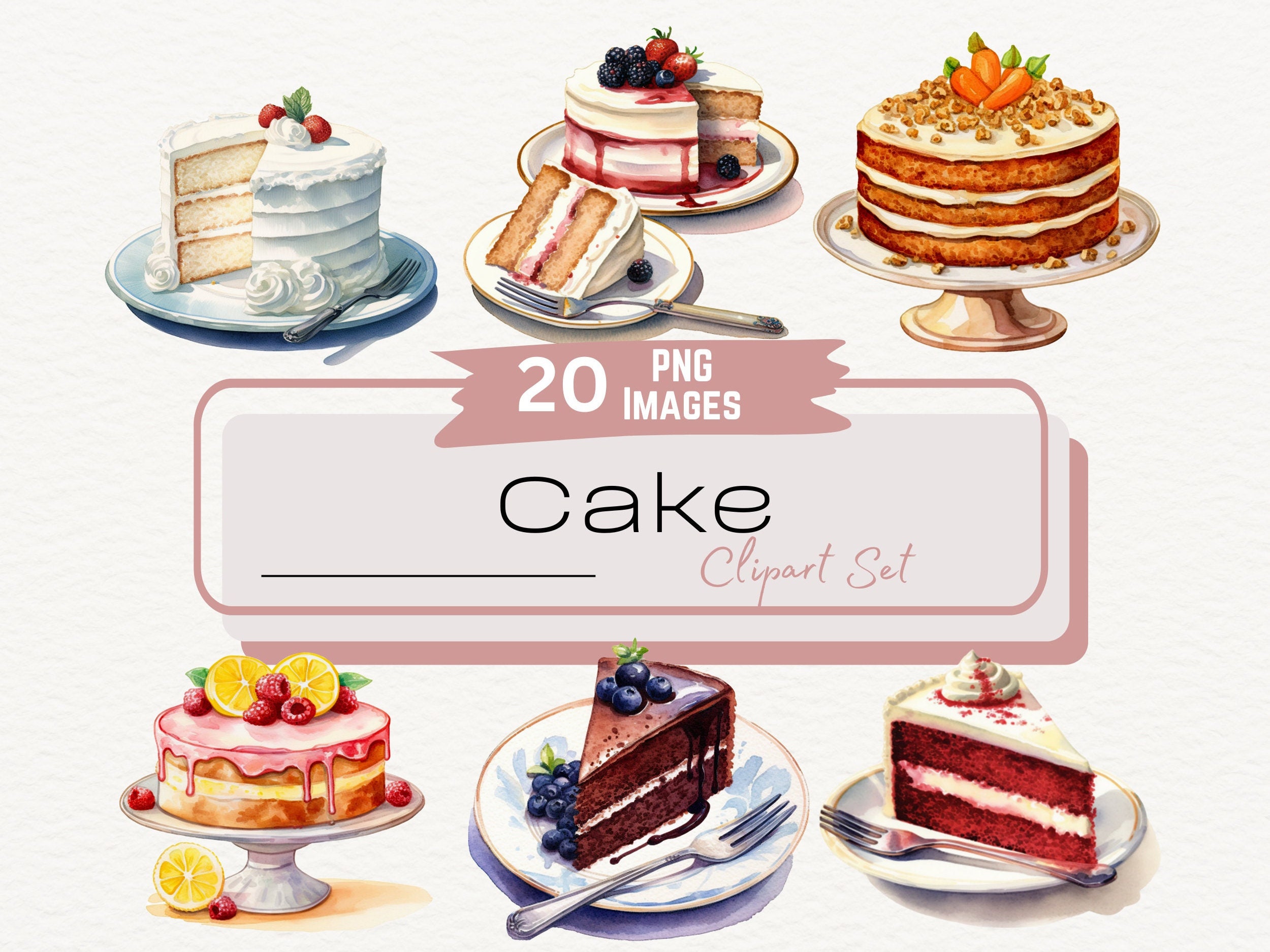 Dessert Cake Watercolor Clipart, Sweet Treats, Birthday Cake, Food ...