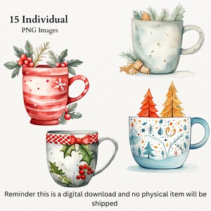 Watercolor Christmas Mug Clipart, Santa Mug, Hot Chocolate Cup, Winter ...