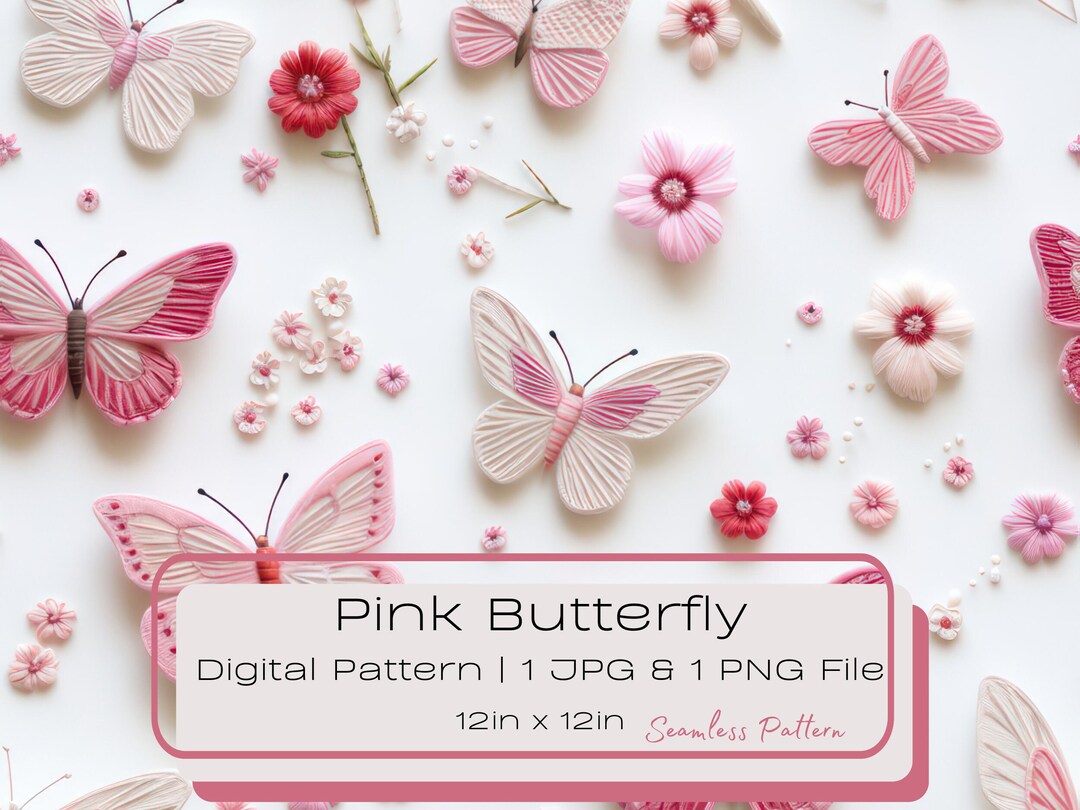 Pink Butterfly Seamless Pattern, Repeating Digital Pattern, Pastel ...