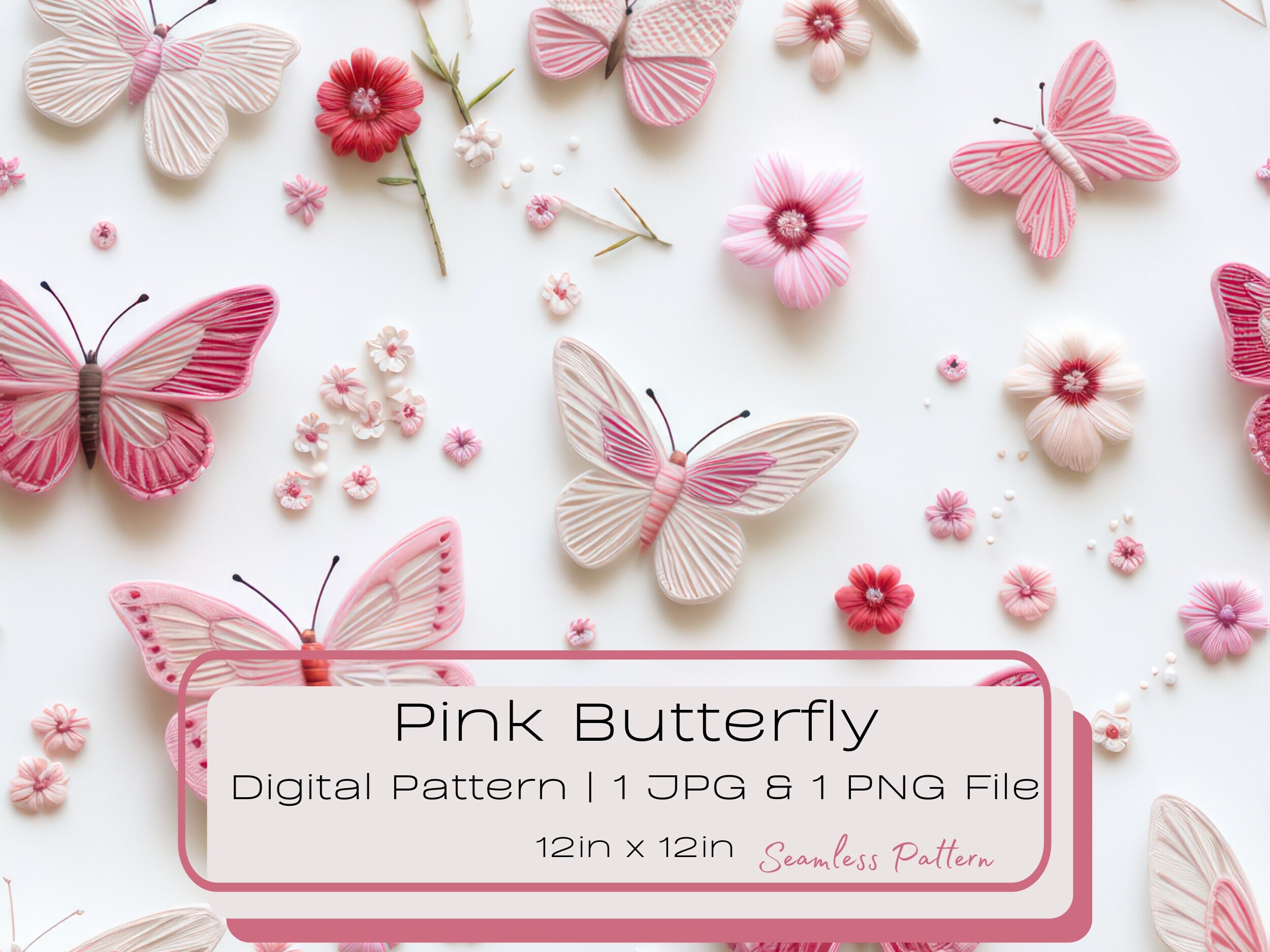 Pink Butterfly Seamless Pattern, Repeating Digital Pattern, Pastel ...