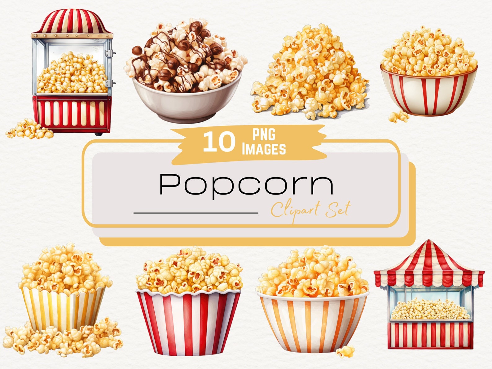 Watercolor Popcorn Digital Clipart, Movie Night Snacks Illustrations ...