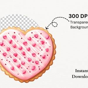 Cute Watercolor Valentine's Day Heart Cookie Clipart Bundle, Pink Red ...