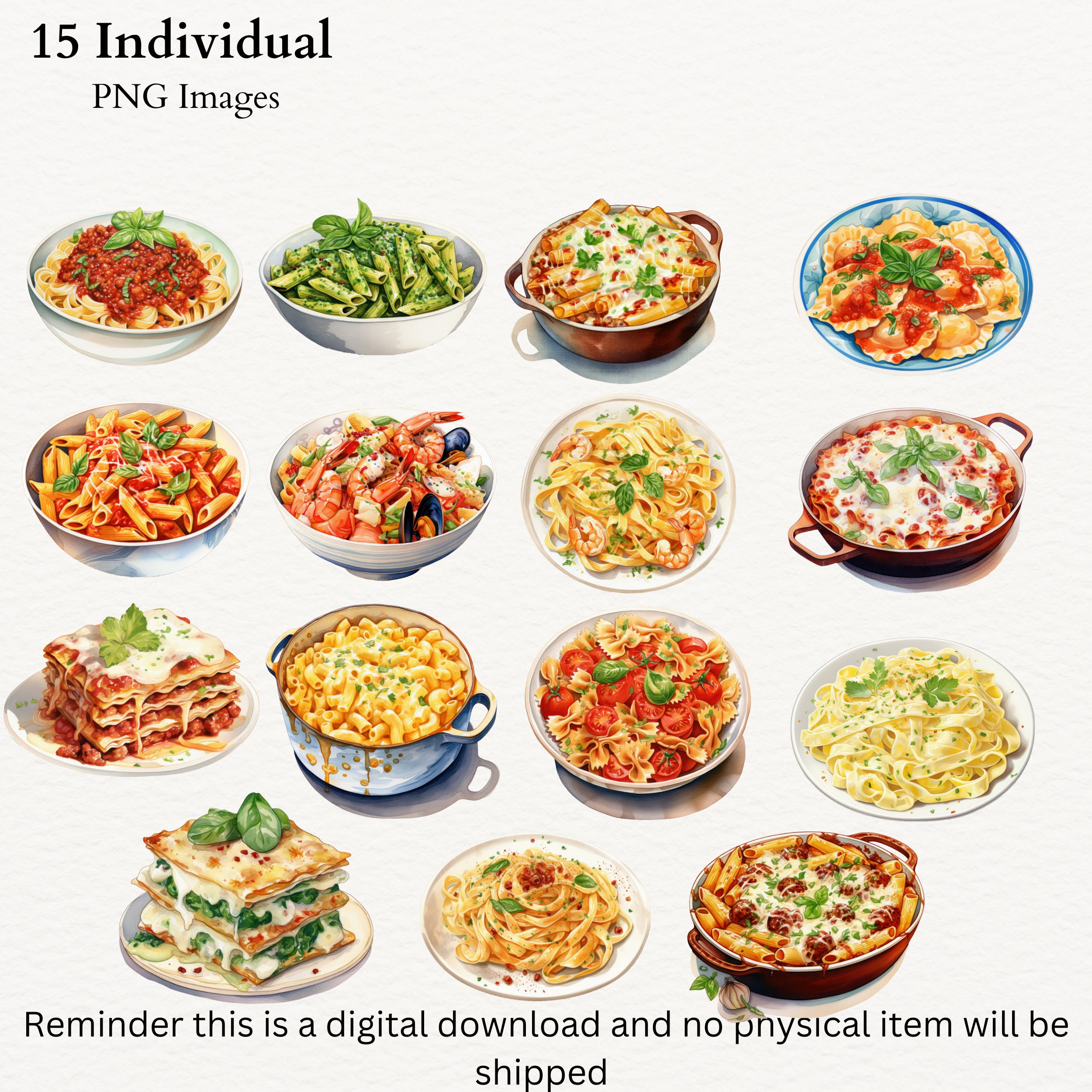 Italian Pasta Watercolor Clipart Set, Transparent Food Clipart Bundle ...