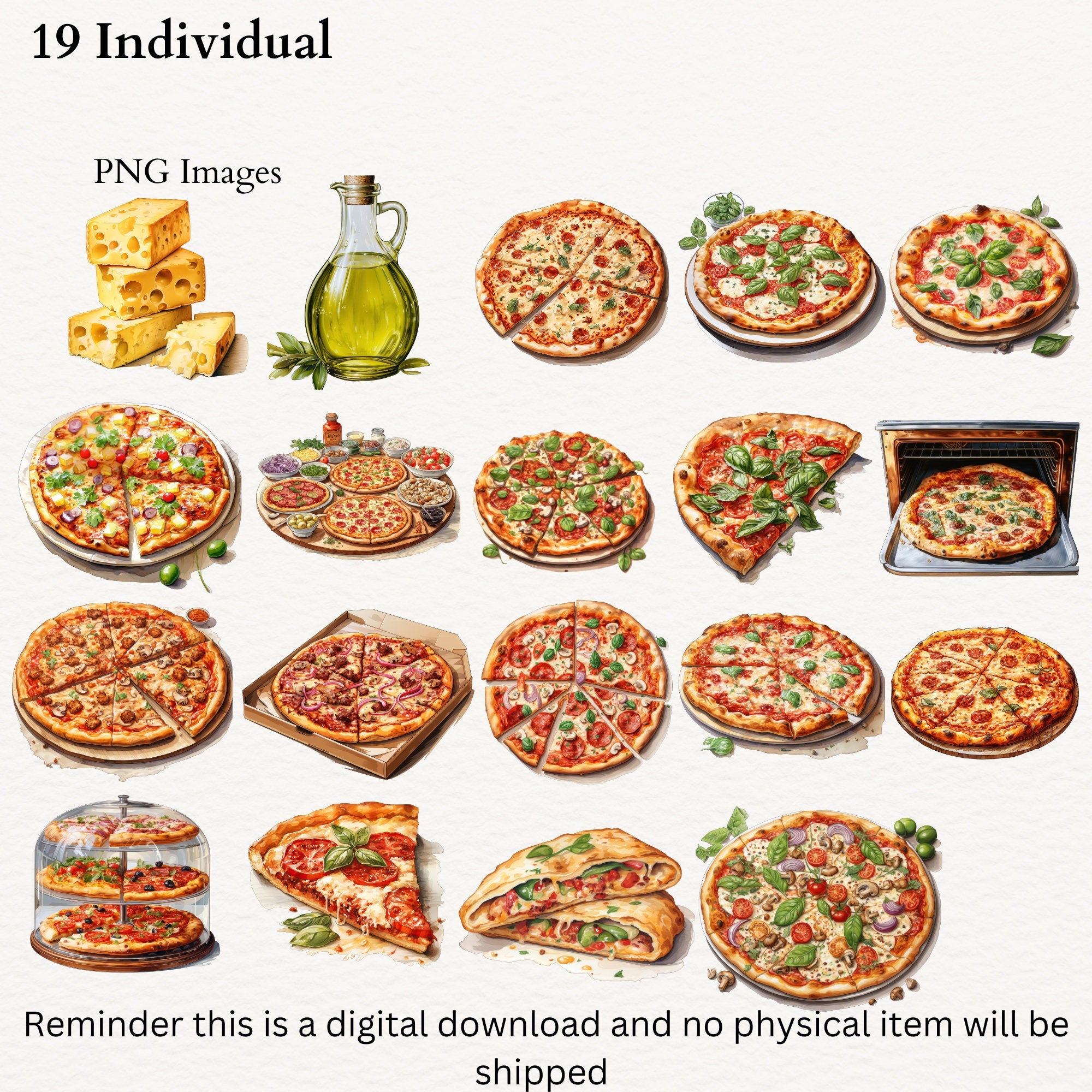 Pizza Party Watercolor Clipart Set, Food Clipart, Pizza Illustration ...