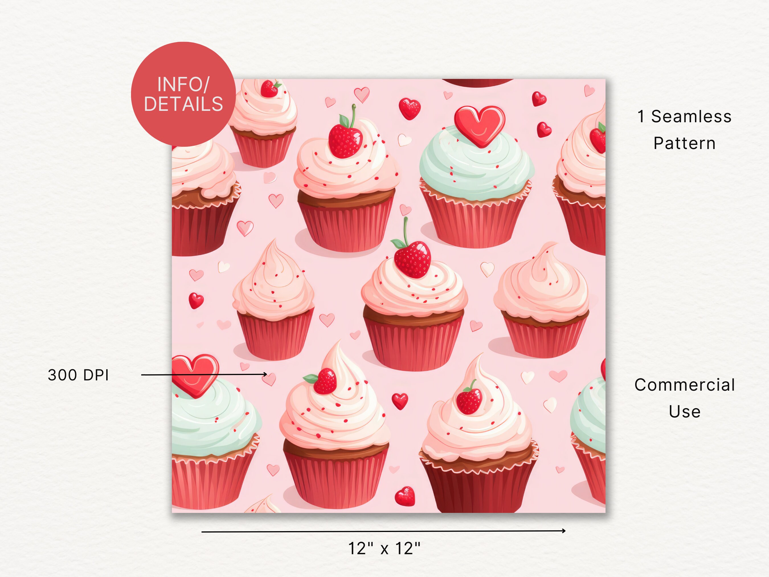 Watercolor Valentine Cupcake Seamless Digital Pattern, Cute Dessert ...