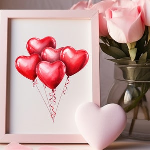 Watercolor Single Valentines Heart Shaped Balloon Clipart, Romantic Red ...