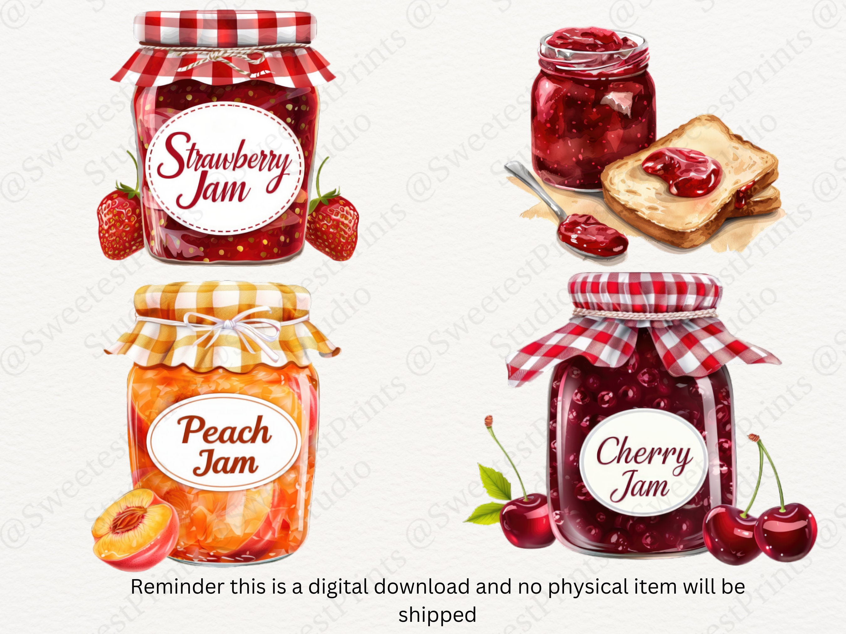 Watercolor Fruit Jam Jars Clipart Bundle, Fruit Berry Jelly Digital ...
