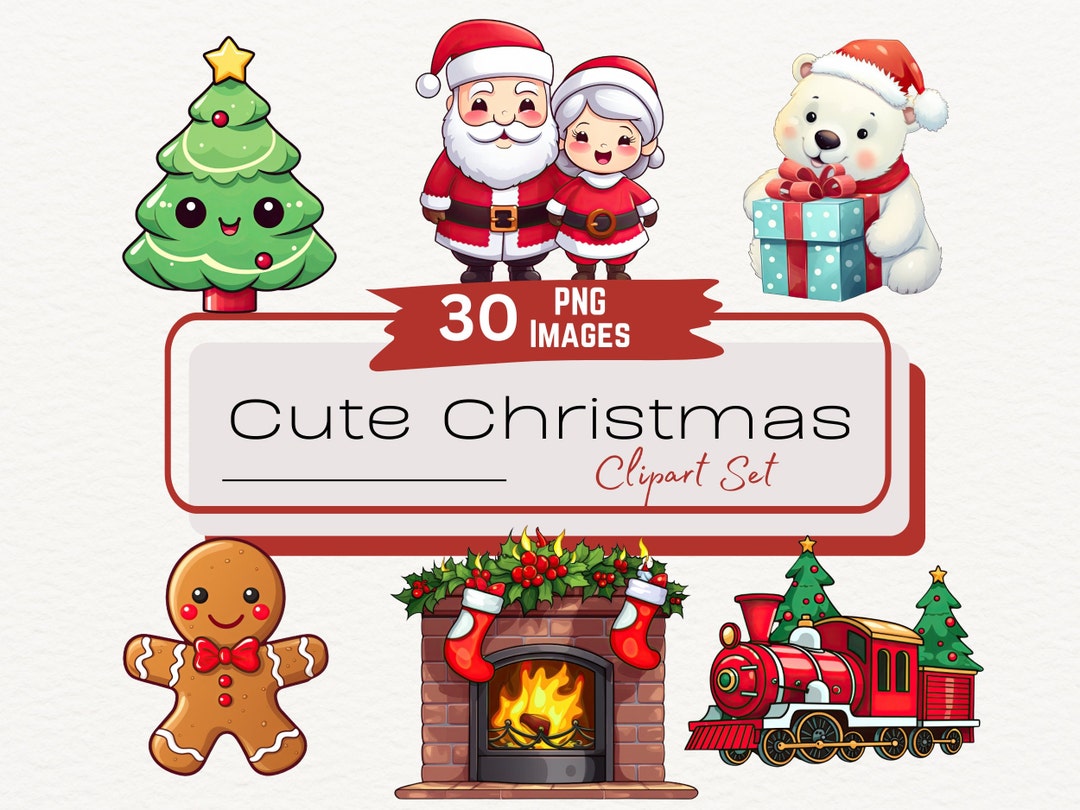 Cute Christmas Holiday Clipart Set, 30 Kawaii Christmas Clipart ...