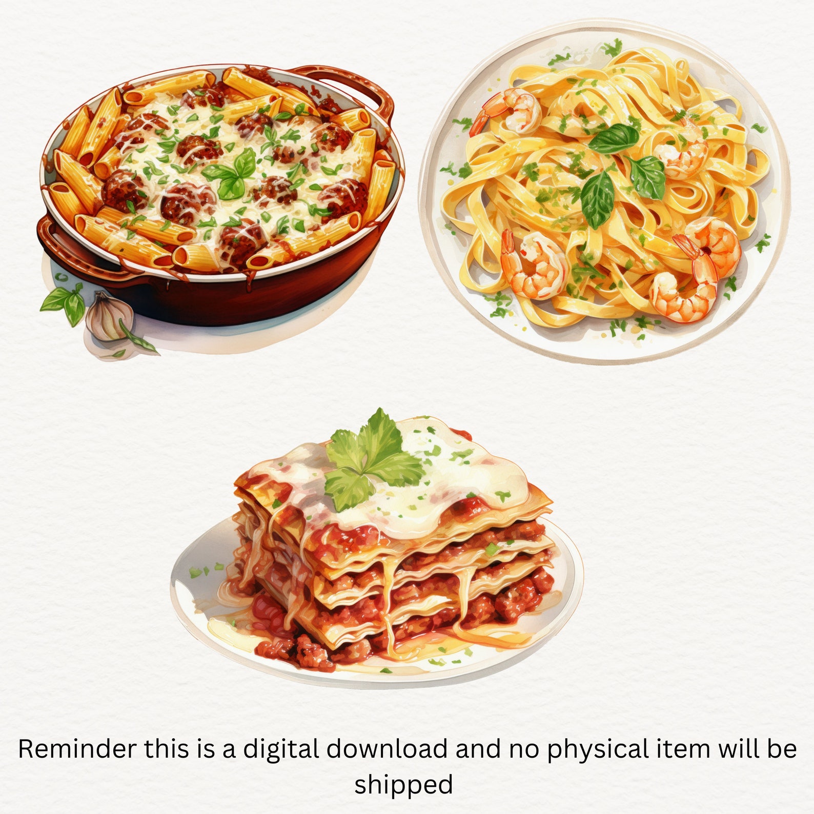 Italian Pasta Watercolor Clipart Set, Transparent Food Clipart Bundle ...