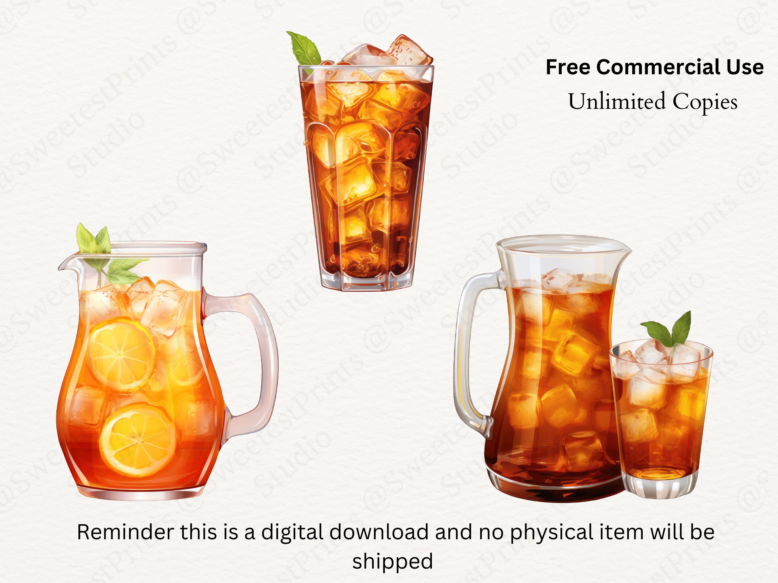 Watercolor Iced Tea Clipart Bundle, Refreshing Summer Drinks, Sweet Tea ...